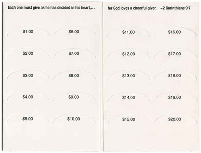 My Offering Gleaner, $20 Yield. 05-1531. Tonini Church Supply