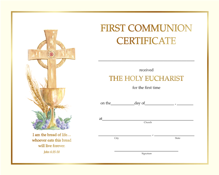 First Communion Certificate 07 1059 Tonini Church Supply