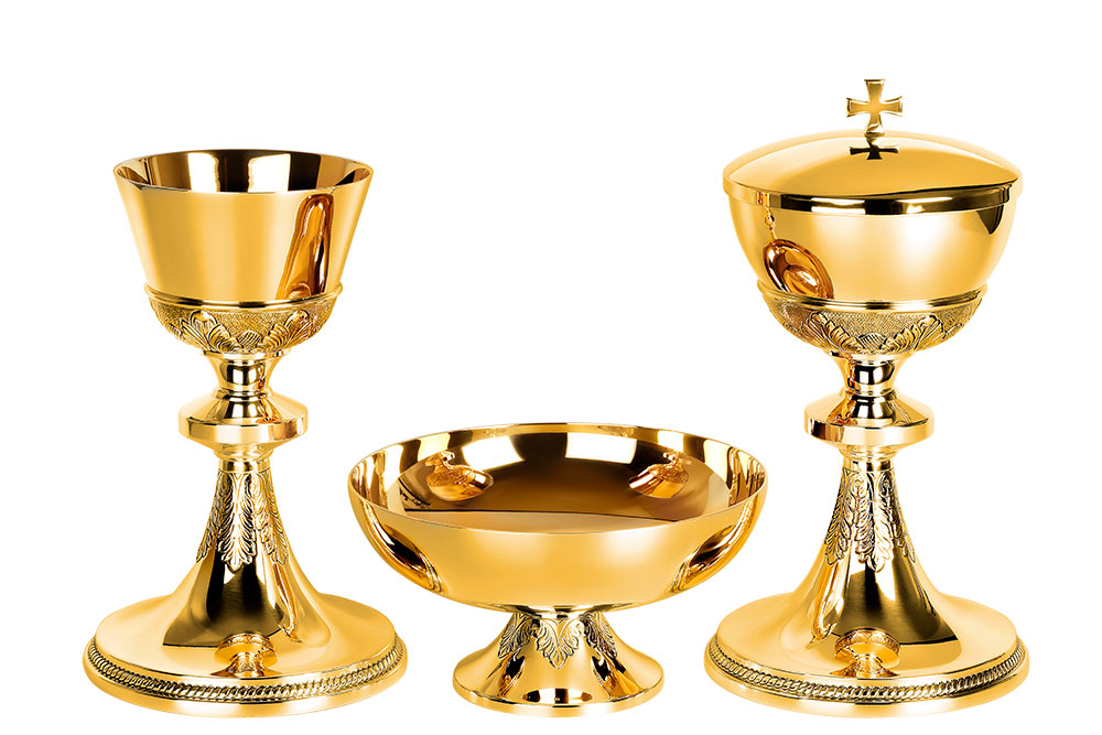 Gold Plated Leaf Design Base Brass Chalice. 5405-GP. Tonini Church Supply