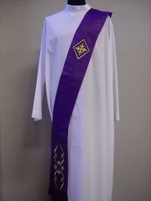 Deacon Stole with Gold Embroidered Design. 95-1697. Tonini Church Supply